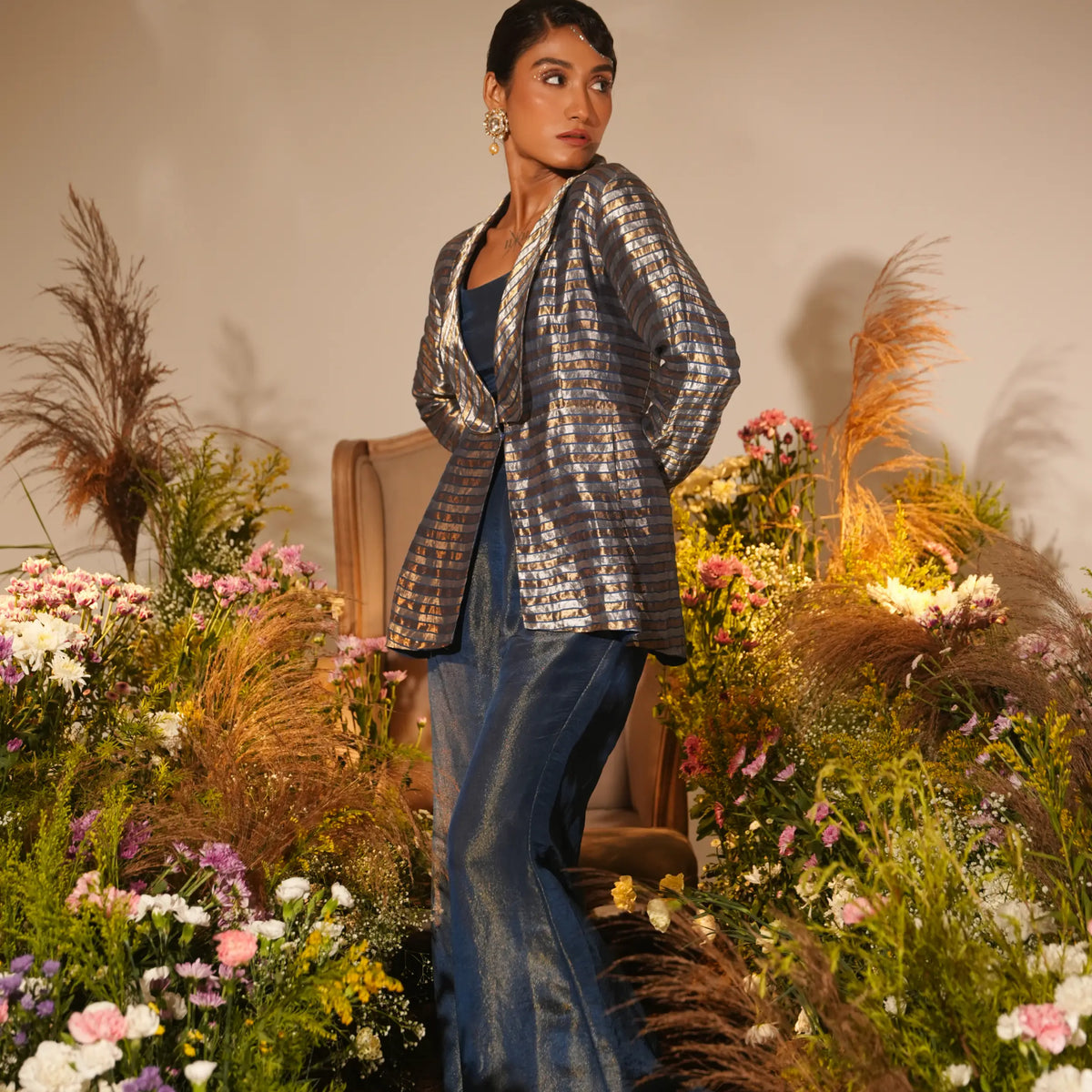 Blue Stripe Peplum Set – Midushi Bajoria Label