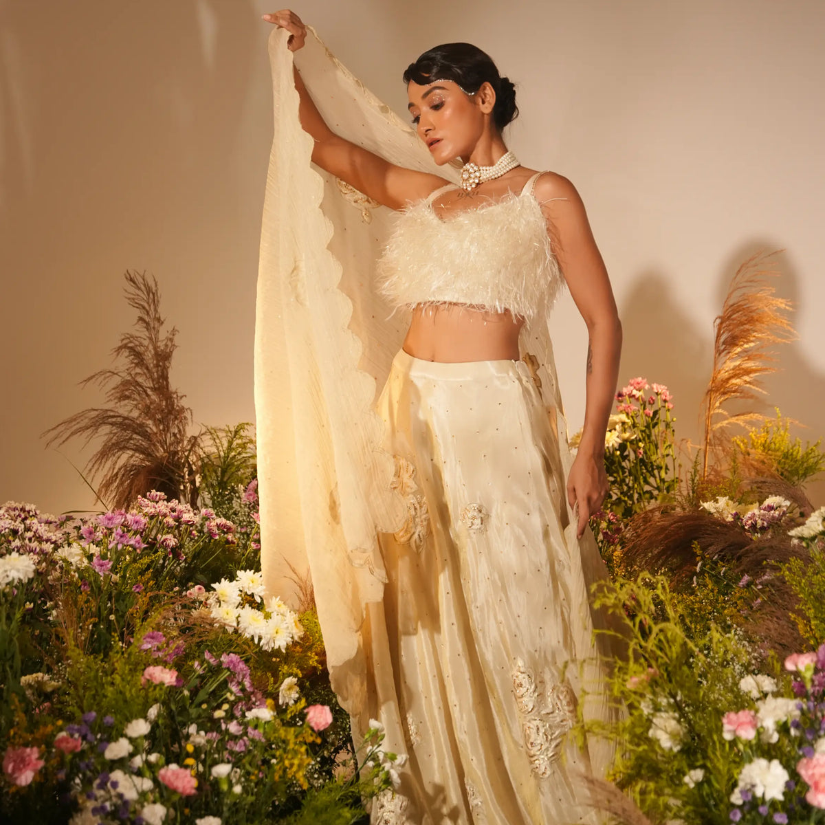Golden Applique Lehenga Set – Midushi Bajoria Label